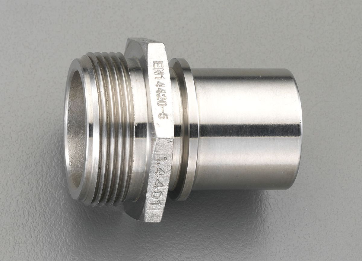 ●材質:ステンレス（SUS316）●使用温度:-40°C-95°C●耐圧:2.5MPa（25kgf//cm2）●適合クランプ:EA462EE-6●ねじサイズ:G（PF）3/4"●適合ホース内径:19mm●六角対辺:27mm●全高:62mm●...