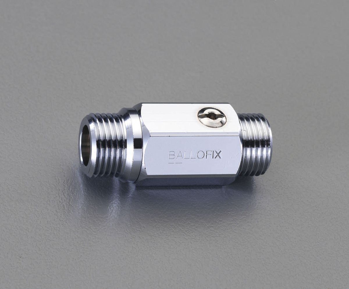 ●入口ねじ:R（PT）1/2"●出口ねじ:R（PT）1/2"●材質:本体:真鍮(クロムメッキ)●使用流体:水・空気●最高圧力:1.5MPa(水圧)●六角穴径:3mm●使用温度:0-120°C狭い通路の配管に最適です。000012208300...