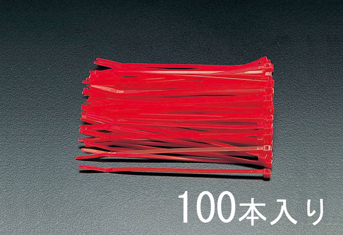 色:赤全長:100mm幅:2.5mm最大径:25mmループ引張強度:8kgf材質:ナイロン66厚み:1.0mm入数は100本入りです。000012013109楽天 HD店　