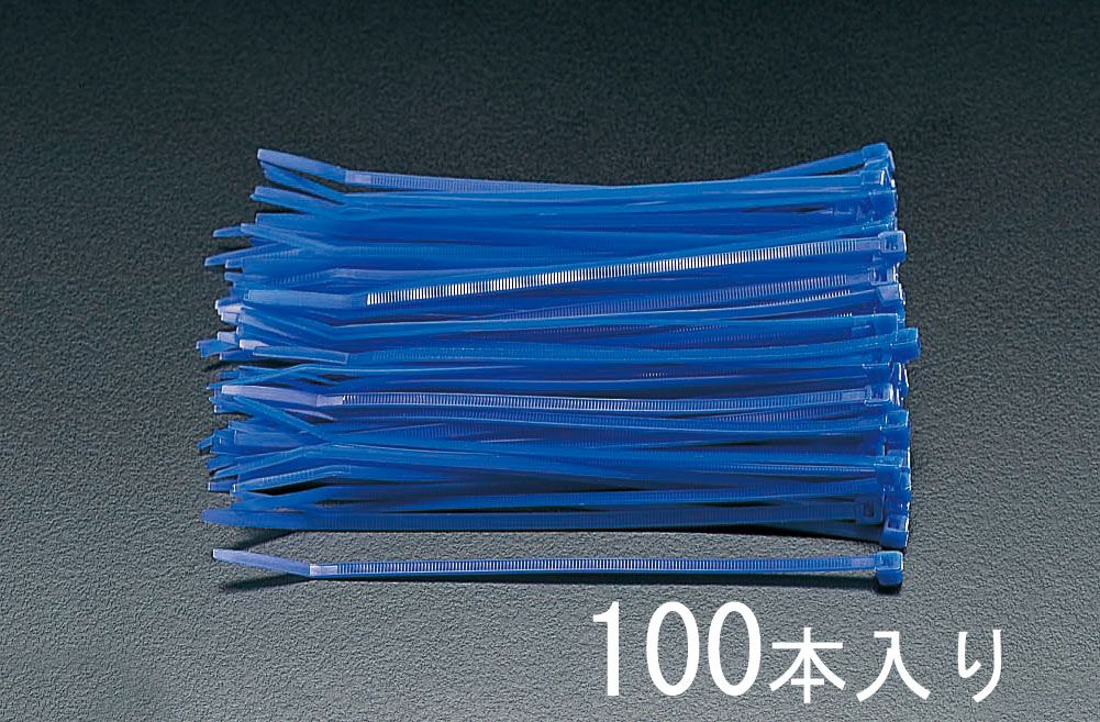 色:青全長:100mm幅:2.5mm最大径:25mmループ引張強度:8kgf材質:ナイロン66厚み:1.0mm入数は100本入りです。000012013112楽天 HD店　