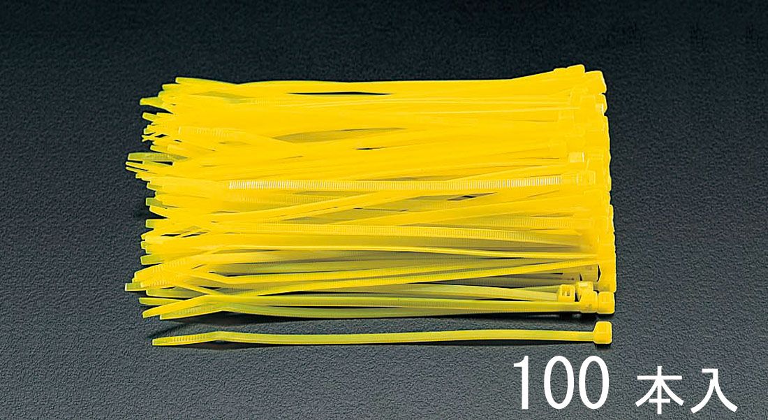色:黄全長:100mm幅:2.5mm最大径:25mmループ引張強度:8kgf使用温度範囲:-40〜85℃材質:ナイロン66厚み:1.0mm入数は100本入りです。000012013115楽天 HD店　