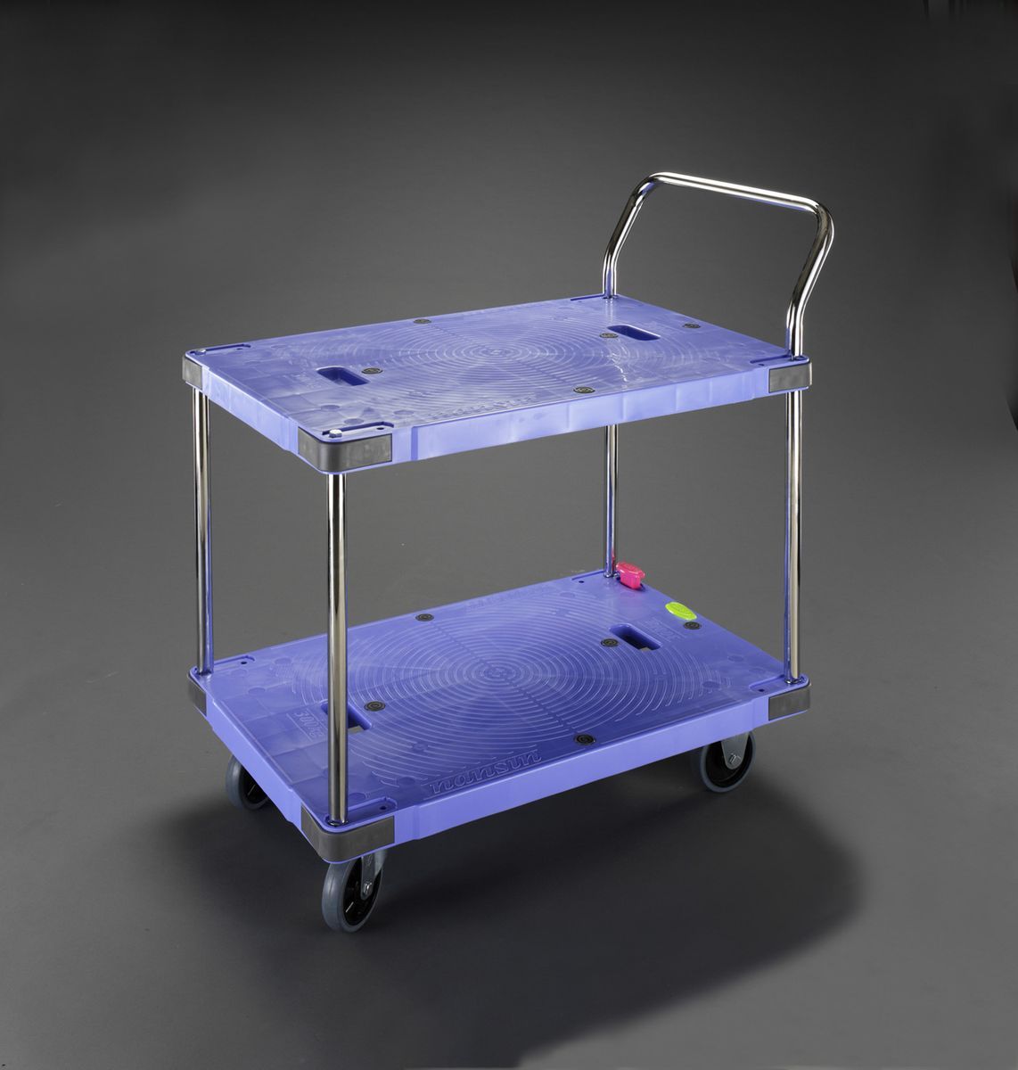 ●※注意※:【お客様組立品】●積載均等耐荷重:300kg●荷台サイズ:900×600mm●床高さ:上:750mm、下:203mm●押手高さ:991mm●車輪径:125mm(グレーゴム車)●車輪:自在×2、固定×2●重量:25kg●荷台材質:...