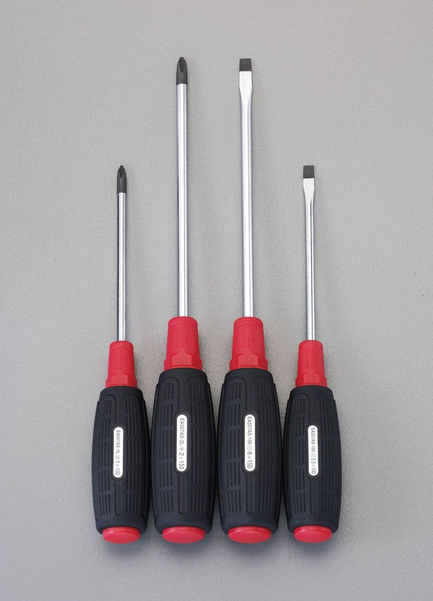 ●(セット内容)…4本組●(+)ドライバー…先端×軸径・軸長：＃1×5mm・100mm＃2×6mm・150mm●(-)ドライバー…刃幅×刃厚・軸長：5.5×0.8mm・100mm6.0×0.9mm・150mm●グリップ材質…エラストマー(電...