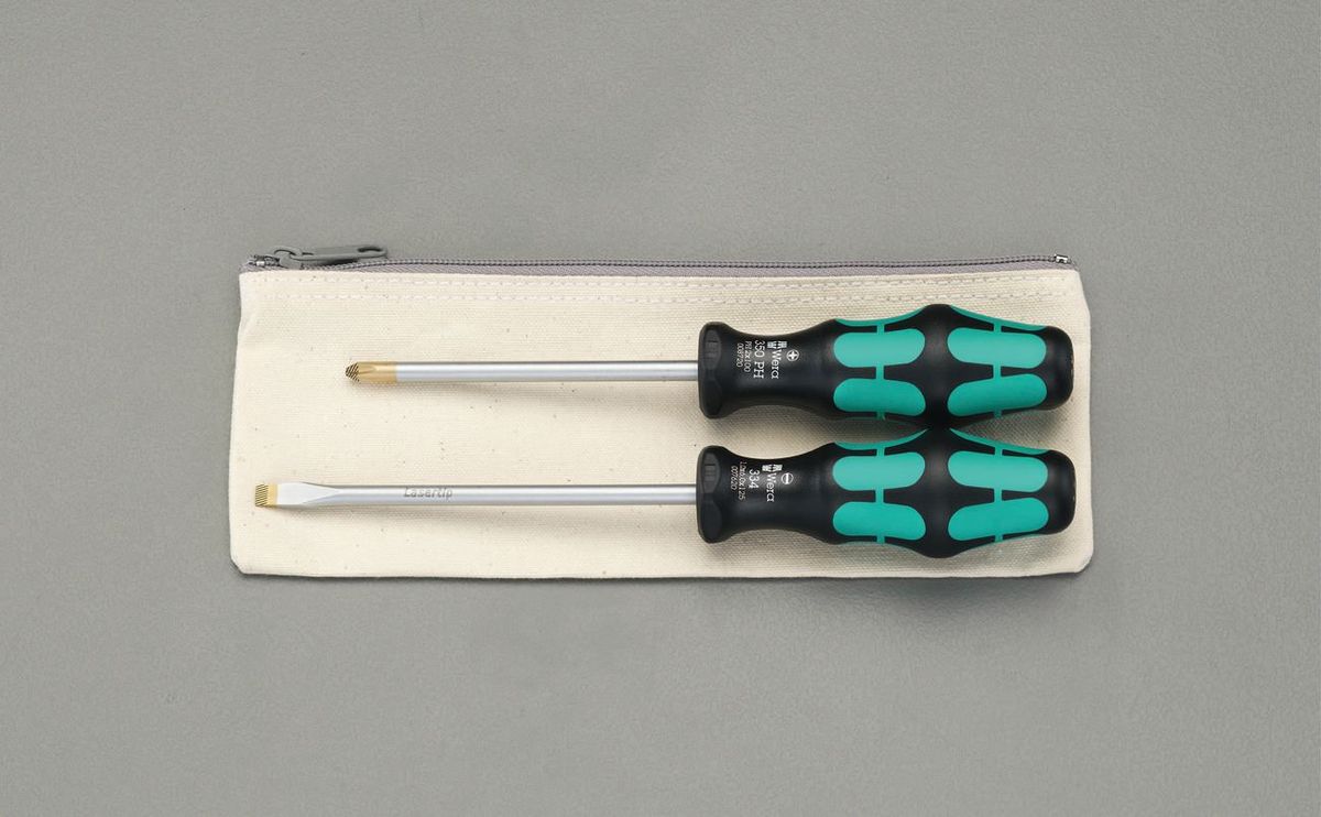 ●(+)ドライバー…先端×軸径：#2×6mm、軸長：100mm●(-)ドライバー…先端×刃厚：6×1.0mm、軸長：125mm●袋付…EA925MC-11A（250×100mm）2本組先端滑り止め加工000012237974楽天 HD店　