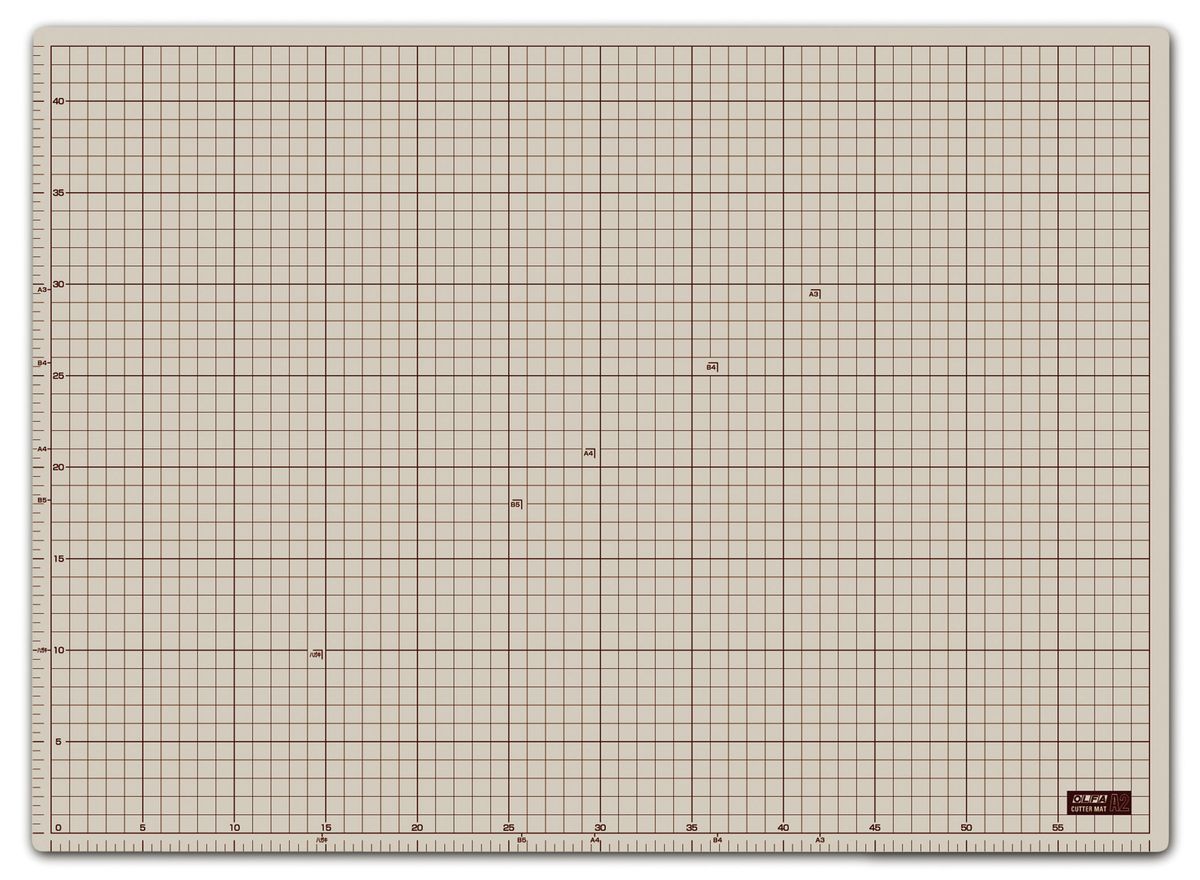 材質：塩化ビニールサイズ：A2サイズ（620X450mm）厚さ：2mmライン(グリッド)：1cm刻み(両面に付いています)軟質塩ビの間に硬質塩ビを挟んだサンドイッチ構造で両面使用可能です。表は目に優しいソフトグレー、裏は落ち着いた印象のブラ...