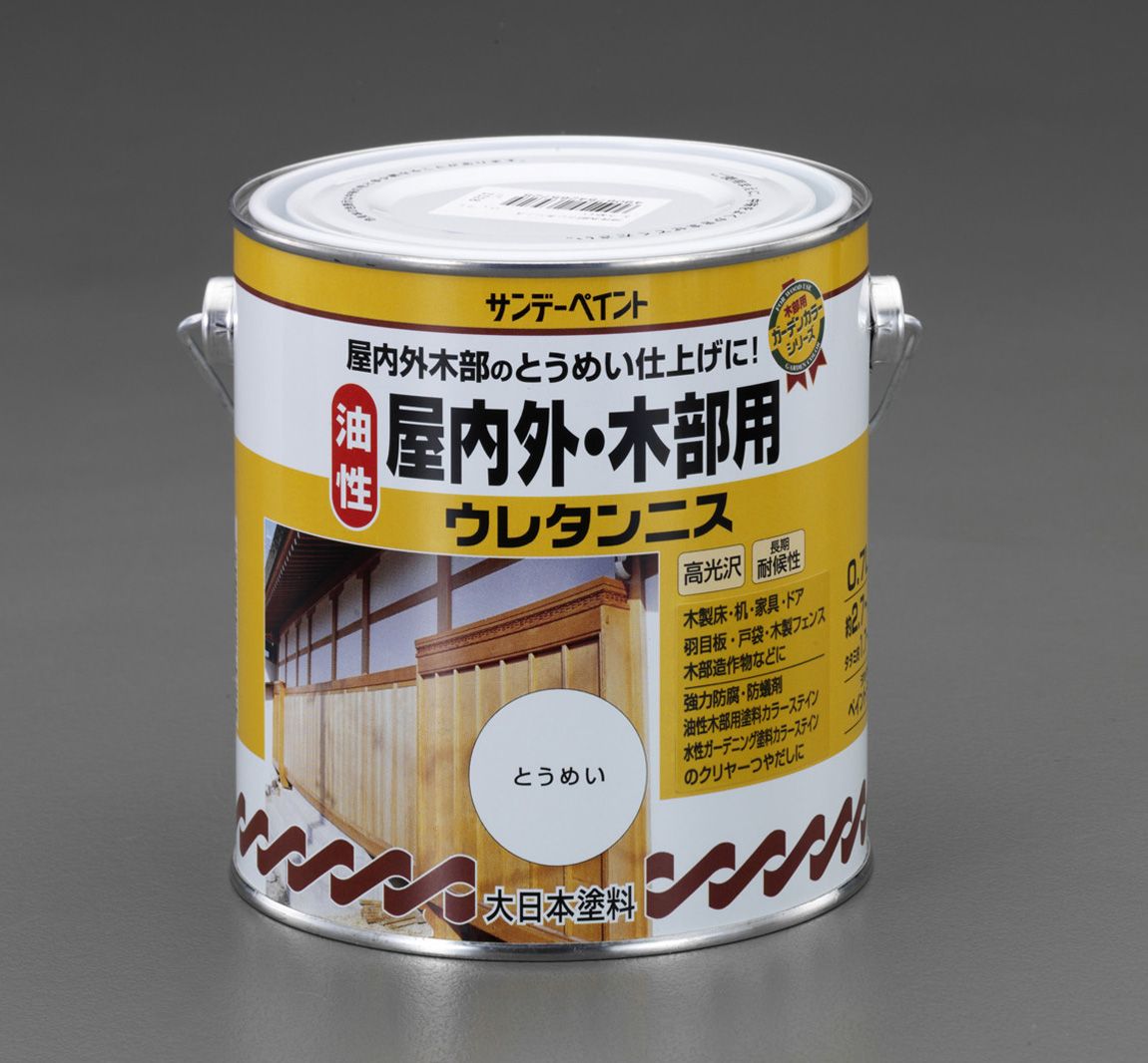 ツヤの有無：有り用途：屋内外木部のクリヤー仕上げ及びカラーステイン仕上げの艶出し。カラー：透明内容量：0.7L塗り面積：1回塗り：約1.35から1.75m22回塗り：約2.7から3.5m2乾燥時間（指触）：20℃：約1時間冬季：約2時間耐熱...