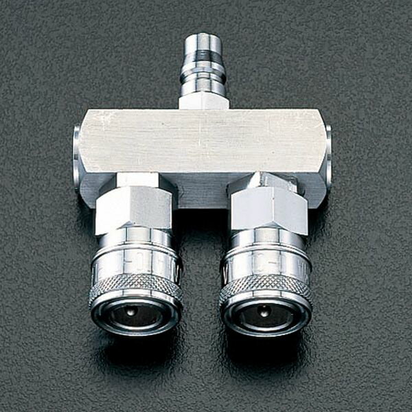 ●型:20型●使用圧力:1.0MPa●材質:鋼鉄(クロムメッキ)・アルミニウム1本の空気配管から同時に2本の空気を分岐することができます。000012056405 HD　