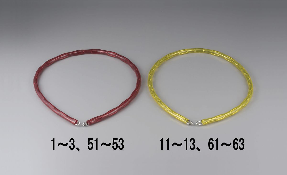 ●材質:チェーン:ステンレスSUS304、チューブ:PVC(ポリ塩化ビニールコンパウンド)●色:黄●線径:5mm●長さ:600mmステンレスチェーンに　PVCチューブを被せています。チューブ肉厚:1.3mmチェーンと接する対象物にキズがつき...