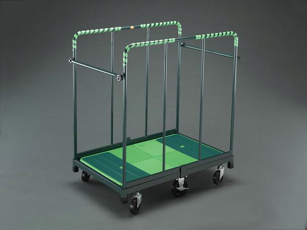 積載均等耐荷重:150kg重量:23kgサイズ(外寸):645(W)×945(L)×1100(H)mm車輪:φ125mm×2(固定ブレーキ付)、φ100mm×4(自在)材質:荷台:プラスチック、車輪:ゴム、フレーム:スチール壁面の傷つきを防...
