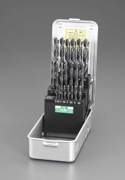材質:HSS(ハイス)入数:21本サイズ(mm):3.0〜13.0(0.5mmとび)(ウルトラ武蔵)先端部に小径ドリルがあり、2段目に円周刃がエンドミル切削します。センタリングドリルとエンドミルを組合せた　2段切削で高能率化ができます。EA...