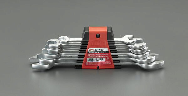 材質：工具鋼スパナホルダー付サイズ（インチ）：3/8×7/16・1/2×9/16・19/32×5/8・11/16×3/4・25/32×7/8・15/16×1（6本組）全長：141〜254mm000012289817楽天 HD店　