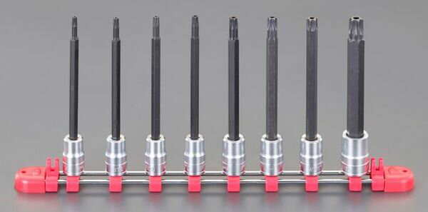 サイズ：T20・T25・T27・T30・T40・T45・T50・T55差込角：3/8”全長(mm)：128ソケットホルダー：10個用イジリ止付入数：1STEA618PS-600楽天 HD店　