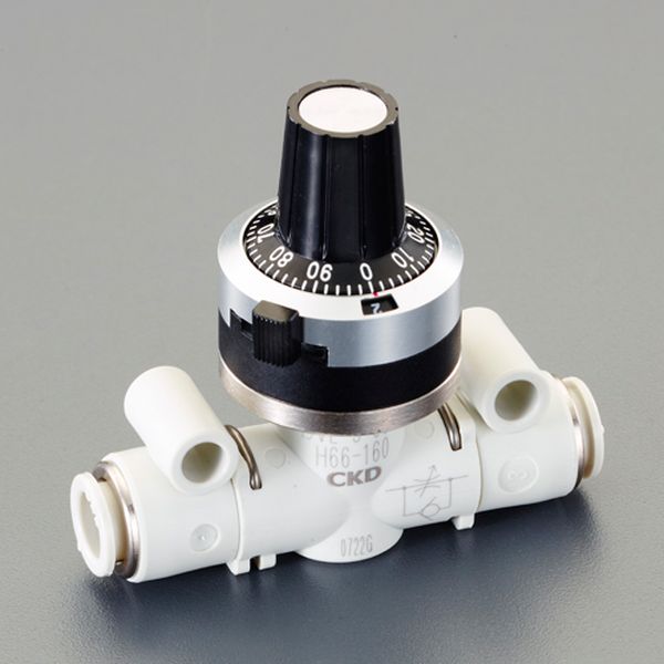 重量(g)：61使用圧力：0.1〜1.0MPa使用流体：圧縮空気使用温度範囲：0〜60℃取付ねじ径：1/4耐圧力：1.5MPaRoHS対応有無：有適合チューブ：外径：φ8mm自由流量（0.5Mpa時）：550L/min（ANR）制御流量（0...