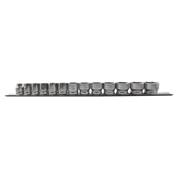 [セット内容]：13個組差込角：3/8”対辺(mm)：8・10・12・13・14・15・16・17・18・19・21・22・24全長(mm)：22重量(g)：563材質：クロムバナジウム鋼付属品：ホルダーソケット全長22mmのショート仕様で...