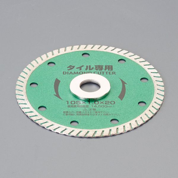 外径：105mm刃厚：1.4穴径：20.0最大回転数(rpm)：14500用途：タイル・瓦兼用材質：台金：工具鋼，チップ：ダイヤ砥粒重量(g)：103入数：1枚EA809-112楽天 HD店　
