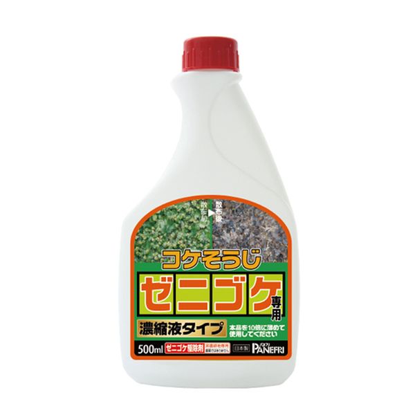 容量：500ml成分：乳酸・酢酸、グレープフルーツ種子抽出物(GSE)対象物：ゼニゴケ専用効果発現まで：2〜3日散布面積：約30（1本あたり）使用方法：・本品1に対し水9を加え、よくかき混ぜて10倍の希釈液を作ります。濃縮液のまま使用しない...