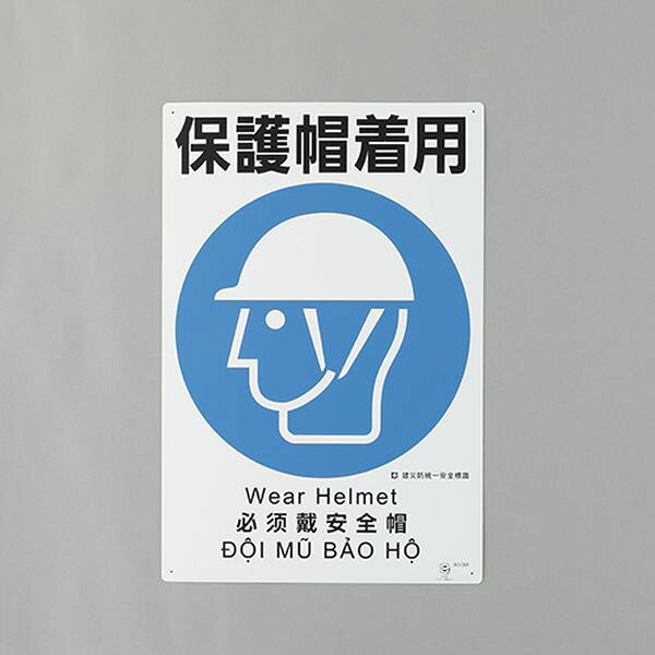 メーカー：ユニット（UNIT）型番：363-06Aサイズ(mm)：450×300×1(t)表示内容：保護帽着用材質：エコユニボード取付穴：φ2.5mm×4ヶ所片面印刷日、英、中、ベトナム4ヶ国語入入数：1枚000012345651楽天 HD店　