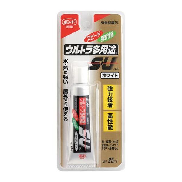 ●内容量…25ml●使用温度範囲…10〜35℃●硬化時間…1時間（23℃）●色…ホワイト●用途…屋内、屋外、凹凸面、水回りでの接着と補修に。（おもちゃ、バッグ、靴、家具、家電製品、手芸、工作）●材質…シリル化ウレタン樹脂系無溶剤形●粘度…5...