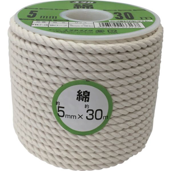 ・天然繊維なので、熱や摩擦に強いロープです。・水中や土中で腐食し土に還ります。・農園芸、祭礼用、各種結束など。・色：白・線径(mm)：5・長さ(m)：30・包装形態：ボビン巻・綿・生産国 日本・JANコード 4903599033137・質量...