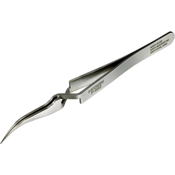 ・先端精度にこだわった逆作用ピンセットです。・本体を握ると先端が開き、離すと閉じます。・磁気を嫌う精密機器の作業に。・全長(mm)：115・幅(mm)：9.5・先端幅(mm)：0.2・先端：先曲型・ステンレス(SUS316L)・ESD対策仕...