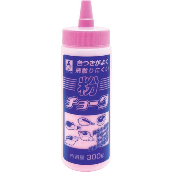 ・飛び散りにくい重質粉チョークです。・密閉容器入りで湿気による粉チョークの変質を防ぎます。・チョークライン用に。・チョークライン用粉チョーク・色：蛍光ピンク・容量(g)：300・ボトルサイズ(mm)：直径約60×195・炭酸カルシウム・生産...