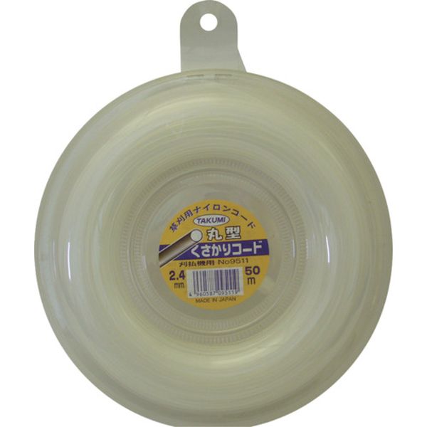 ・ナイロンコードの普及品です。・コード径(mm)：2.4・コード長さ(m)：50・色：白・長さ(m)：50・コード太さ(mm)：2.4・パッケージサイズ(mm)：200×245・コード形状：丸型・ナイロン・生産国 日本・JANコード 496...