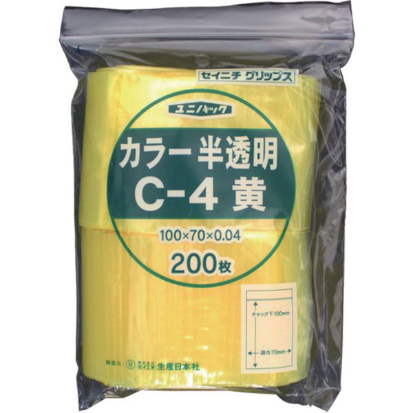 ・スタンダードなフィルム厚0.04mmのチャック付ポリエチレン袋です。・部品等の保管、管理。・色：半透明イエロー・縦(mm)：100・横(mm)：70・厚さ(mm)：0.04・ポリエチレン(PE)・生産国 日本・JANコード 4909767...