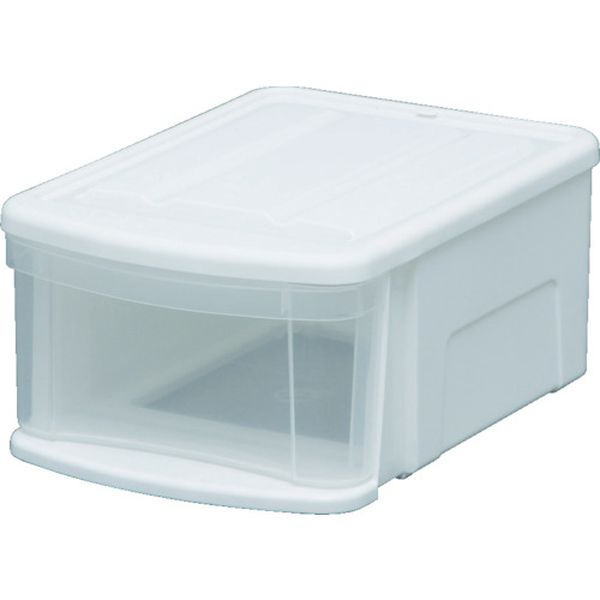 ・衣類や小物収納に便利なチェストです。・中身が見えるクリアタイプで、シーンを選ばず使えるシンプルなチェストです。・重ねた状態で引き出しを引いた時の本体の傾き・持ち上がりを防ぐ為、天面に前倒れ防止加工を施しました。・容量(L)：14・色：ホワ...