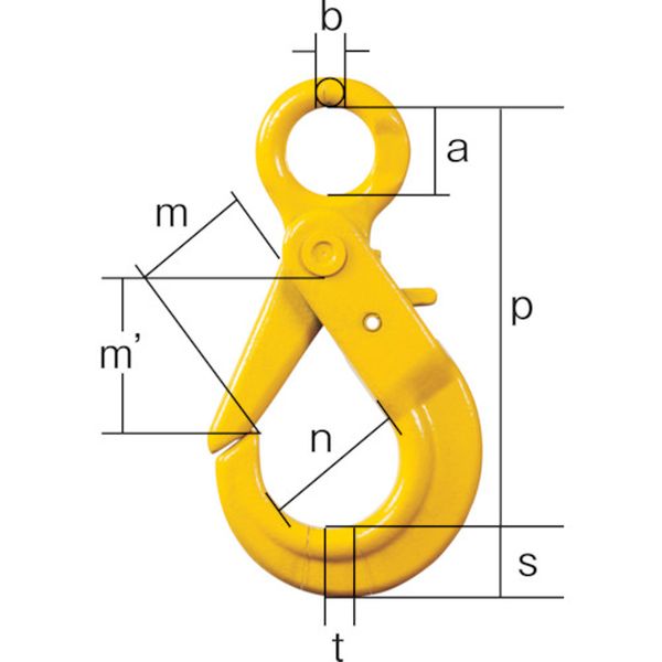 ・ラッチをロックすることによって、掛け外れを防止することができ、安全に使用できます。・ラッチが外開きのため、玉掛けが容易にできます。・ラッチロック式でより安全な玉掛け作業に。・基本使用荷重(t)：1.6・適合チェーン線径(mm)：7.1・寸...