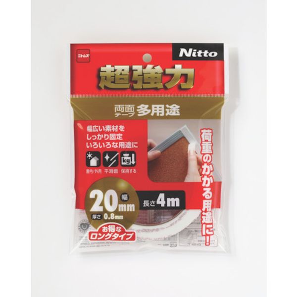 ・手で切れ幅広い素材をしっかり固定、いろいろな用途に対応します。・薄手で目立たずきれいに接着します。・一般多用途。・色：ホワイト・幅(mm)：20・長さ(m)：4・厚さ(mm)：0.8・粘着力：24.8N/25mm・基材：アクリルフォーム・...