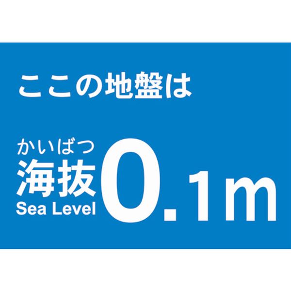 ・屋内外使用可能です。・表示内容:ここの地盤は海抜0.1m・取付仕様:粘着シール・取付方法：貼付タイプ・縦×横:120×170mm・塩化ビニール(PVC)・貼り付ける面のゴミ・油等を拭きとってください。・生産国 日本・JANコード 4989...