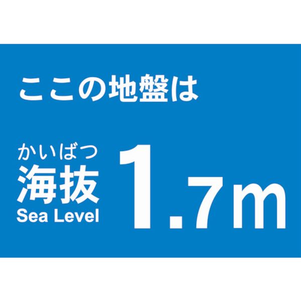 ・屋内外使用可能です。・表示内容:ここの地盤は海抜1.7m・取付仕様:粘着シール・取付方法：貼付タイプ・縦×横:120×170mm・塩化ビニール(PVC)・貼り付ける面のゴミ・油等を拭きとってください。・生産国 日本・JANコード 4989...
