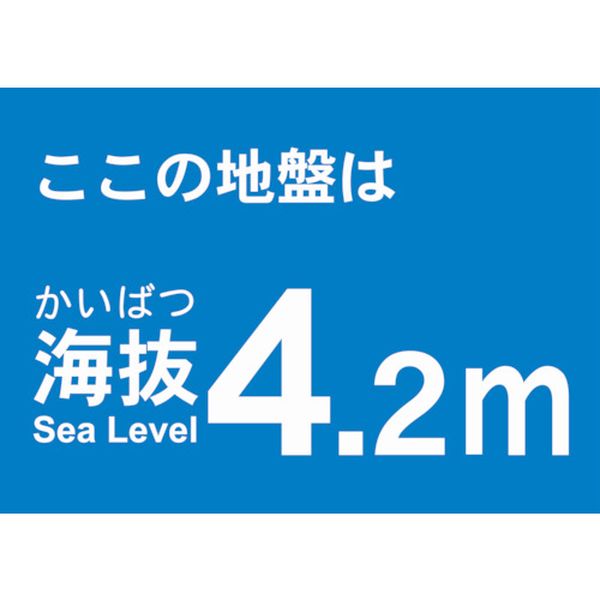 ・屋内外使用可能です。・表示内容:ここの地盤は海抜4.2m・取付仕様:粘着シール・取付方法：貼付タイプ・縦×横:120×170mm・塩化ビニール(PVC)・貼り付ける面のゴミ・油等を拭きとってください。・生産国 日本・JANコード 4989...