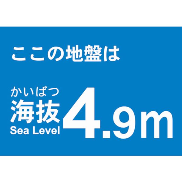 ・屋内外使用可能です。・表示内容:ここの地盤は海抜4.9m・取付仕様:粘着シール・取付方法：貼付タイプ・縦×横:120×170mm・塩化ビニール(PVC)・貼り付ける面のゴミ・油等を拭きとってください。・生産国 日本・JANコード 4989...