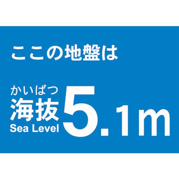 ・屋内外使用可能です。・表示内容:ここの地盤は海抜5.1m・取付仕様:粘着シール・取付方法：貼付タイプ・縦×横:120×170mm・塩化ビニール(PVC)・貼り付ける面のゴミ・油等を拭きとってください。・生産国 日本・JANコード 4989...