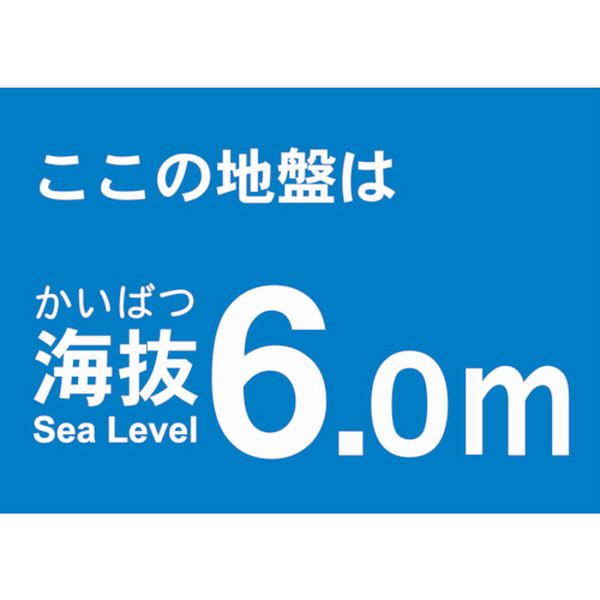 ・屋内外使用可能です。・表示内容:ここの地盤は海抜6.0m・取付仕様:粘着シール・取付方法：貼付タイプ・縦×横:120×170mm・塩化ビニール(PVC)・貼り付ける面のゴミ・油等を拭きとってください。・生産国 日本・JANコード 4989...