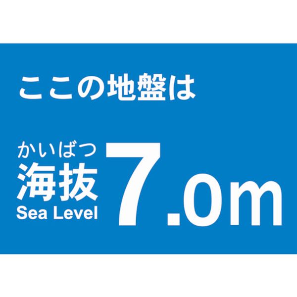・屋内外使用可能です。・表示内容:ここの地盤は海抜7.0m・取付仕様:粘着シール・取付方法：貼付タイプ・縦×横:120×170mm・塩化ビニール(PVC)・貼り付ける面のゴミ・油等を拭きとってください。・生産国 日本・JANコード 4989...