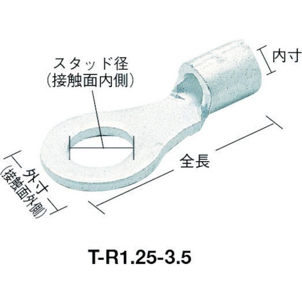 ・接触面(舌部)が丸く、ねじ固定用の取り付け穴がある裸圧着端子です。・軟銅のより線または、単線の電線を接続するために使用します。・電線抱合範囲 単線(mm)：1.82〜2.89・電線抱合範囲 より線(［［MM2］］)：2.63〜6.64・電...