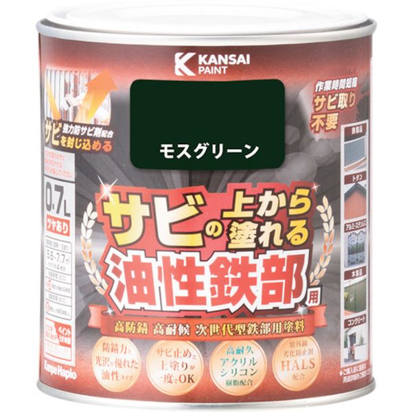 ・高耐久アクリルシリコン樹脂と強力防サビ剤の効果により、最高クラスの高い防サビ性と高い耐久性を実現した「サビの上から直接塗れる高性能鉄部用塗料」です。・強力防サビ剤が防錆効果を発揮し、サビ止めと上塗りが同時にできます。・色：モスグリーン・容...