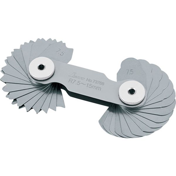 ・リーフはケースに収納して保管できます。・止ネジを外すことでリーフの取り外しができます。・収納ケース付きです。・凹型と凸型の2タイプのリーフでR測定に。・寸法(mm)：85×14×20・測定範囲(mm)：7.5〜15.0・精度(mm)：±0...