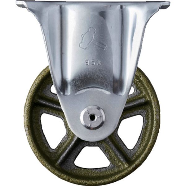 ・旋回式キャスターの420S/413Sと併用できる固定式キャスターです。・工場、事務所などに多く使用されており、堅牢で安定感もあり重量物運搬用に最適です。・車輪径D(mm)：100・タイプ：固定式・許容荷重(daN)：120・許容荷重(kg...