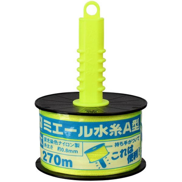・クルクル回る回転持ち手付きでスムーズな糸張りです。・長時間垂れにくい蛍光色ナイロン水糸です。・よく見える蛍光原着水糸です。・土木、建築、一般測量用。・色：蛍光イエロー・糸長さ(m)：270・線径(mm)：約0.8・リールサイズ直径(mm)...