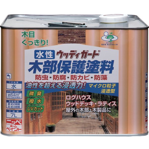 ・マイクロ粒子浸透型の新しい微臭の水性木部保護塗料です。・木材の防虫・防腐・防かび・防藻効果に優れ、木材に浸透して内部から木の腐食を防ぎます。・耐候性に優れたマイクロ粒子浸透型顔料の採用で、木目がよりくっきりキレイな仕上がりになります。・日...