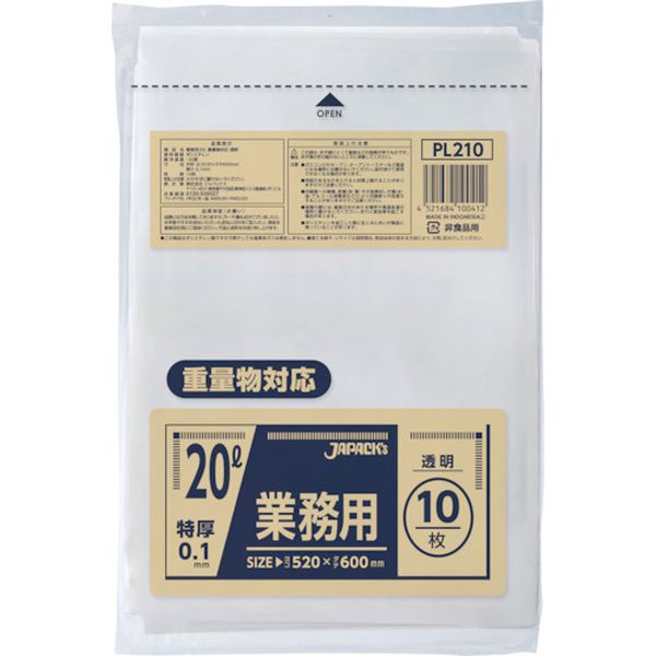 ・厚みが0.1mmの特厚タイプで破れにくく丈夫です。・縦(mm)：600・横(mm)：520・厚さ(mm)：0.1・容量(L)：20・色：透明・重量物対応・LLDPE・生産国 インドネシア・JANコード 4521684100412・質量 0...