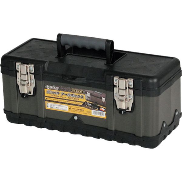 ・耐久性を備えたスチール製工具箱・グリップ付き大型ハンドル・D環付き・鍵穴付き・色：ガンメタリック・外形寸法(mm)間口：390・外形寸法(mm)奥行：185・外形寸法(mm)高さ：170・有効内寸(mm)間口：365・有効内寸(mm)奥行...