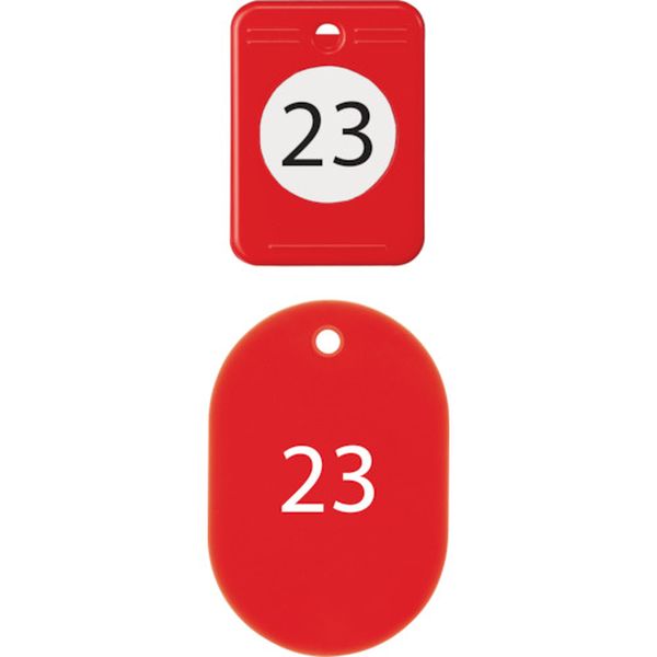 ・ホテルや旅館の手荷物預かりに便利です。・クリップと番号札がセットになったクロークチケットです。・縦(mm)：60・横(mm)：40・厚さ(mm)：2.7・表示内容：21〜40番・色：赤・21〜40番　各1組・番号札穴径：φ5mm・クリップ...