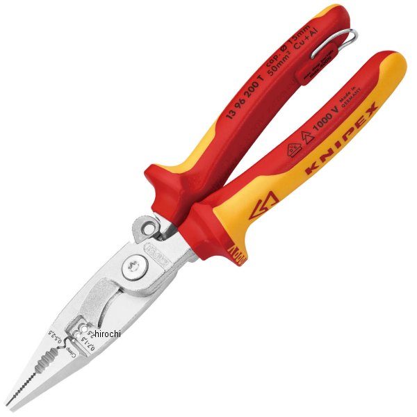 1396-200TBK クニペックス KNIPEX 絶縁エレクトロプライヤー 落下防止(BK)ヘッド仕上げ:クロームメッキハンドル仕様:1000V絶縁(VDE絶縁テスト済み)オープンスプリング付切断能力(銅線（多芯）;mm2):50.切断能...