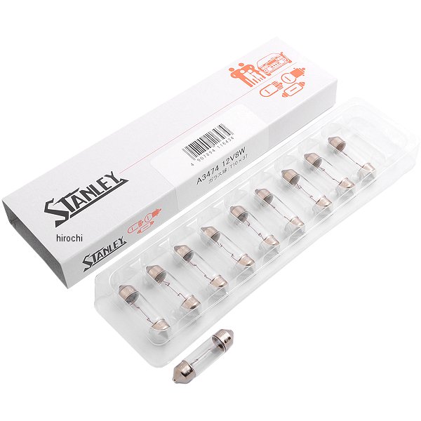 スタンレー STANLEY バルブ色:クリア定格電圧:12V8W形状:T13×37口金:S8.5/8.5タイプ:シングル球数量:10個入りA3474楽天 JP店