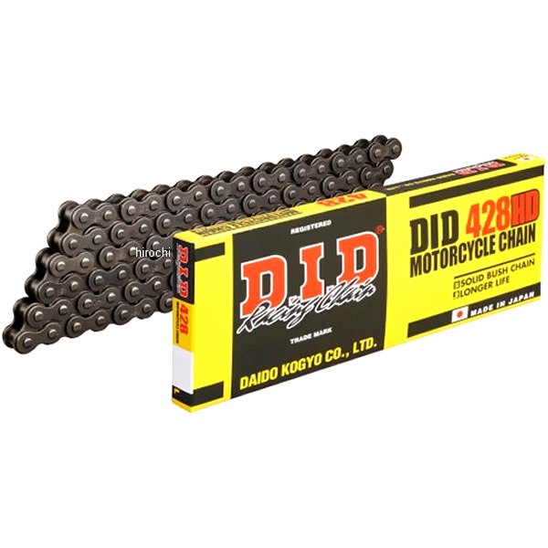 D.I.D 大同工業 チェーン 428HD スタンダードシリーズチェーンサイズ:428リンク数:(98L)ジョイントタイプ:RJ(クリップ)カラー:スチール428Dの強化版。20％以上の強度UPにより、重量物の配達を行うヘビーユーザーに対応...