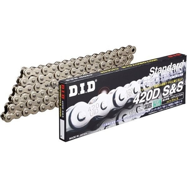 D.I.D 大同工業 チェーン 420D スタンダード シリーズチェーンサイズ:420リンク数:(72L)ジョイントタイプ:RJ(クリップ)カラー:シルバー信頼の100％日本製、冷間鍛造ソリッドブシュ採用で耐摩耗性能向上。安定した性能を発揮...